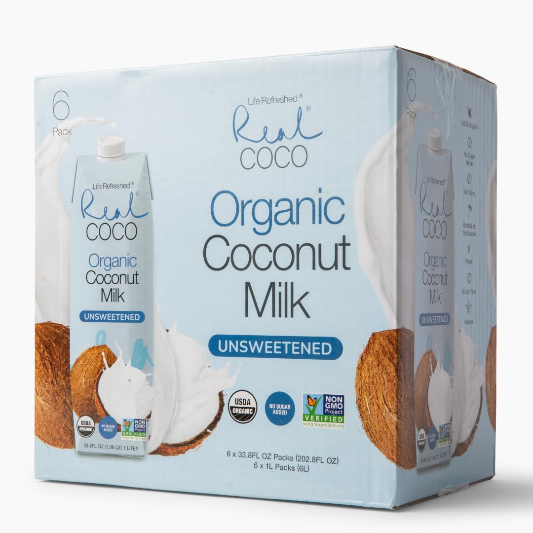 Real Coco Organic Original Coconut Milk Beverage (6-Pack 1L), USDA Org