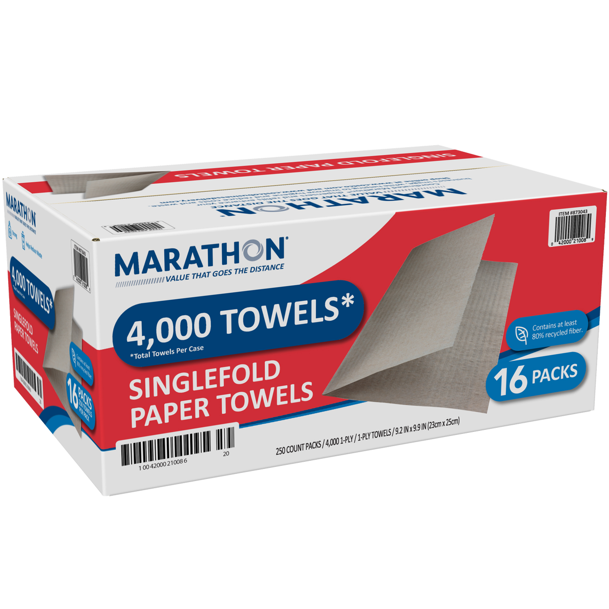 Marathon Singlefold Paper Towels, 1-Ply, Brown, 4000 ct